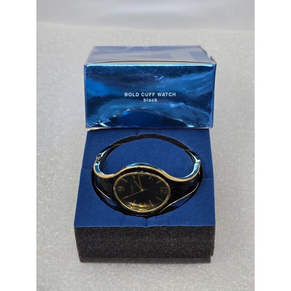 Avon | Accessories | Avon Womens Bold Cuff Watch Black Gold Quartz ...